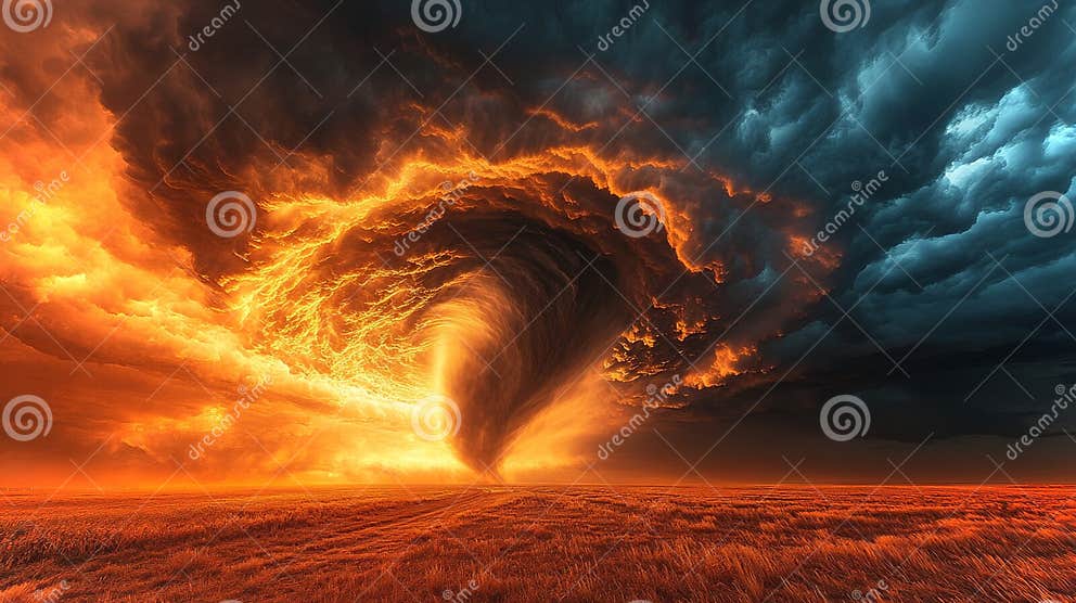Dramatic Tornado Forms Over Open Plain with Dark Clouds and Vibrant Sky ...