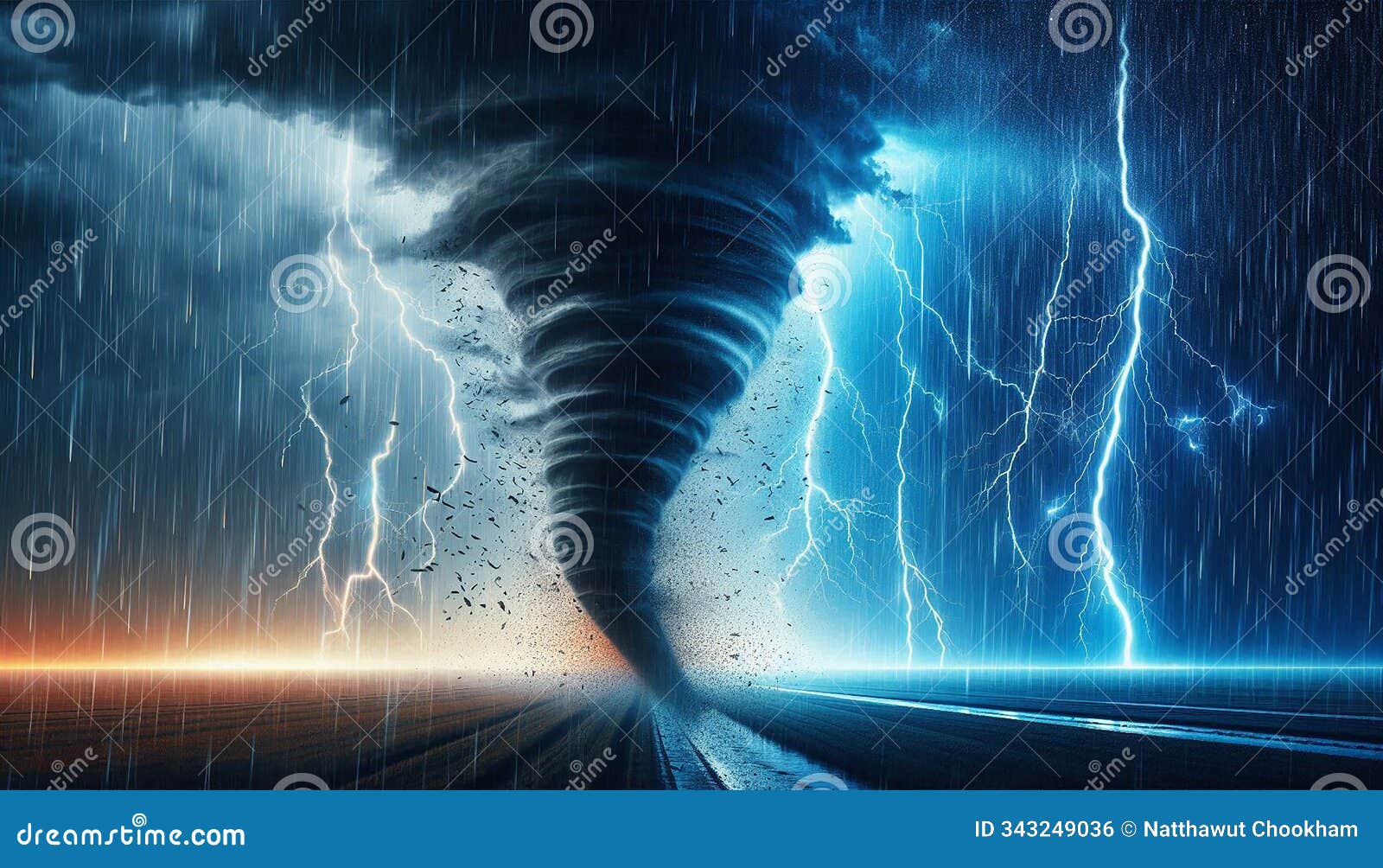 Dramatic Tornado with Lightning in Dark Clouds Stock Illustration ...