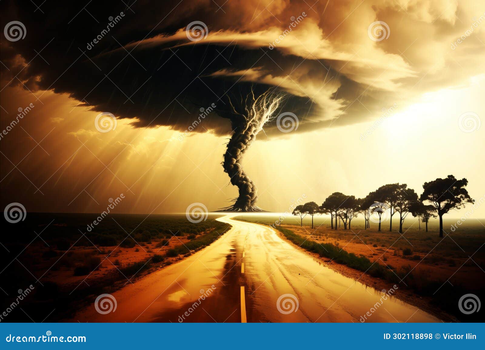 Dramatic Tornado Ravaging Villages with Stormy Sky, Devastation and ...