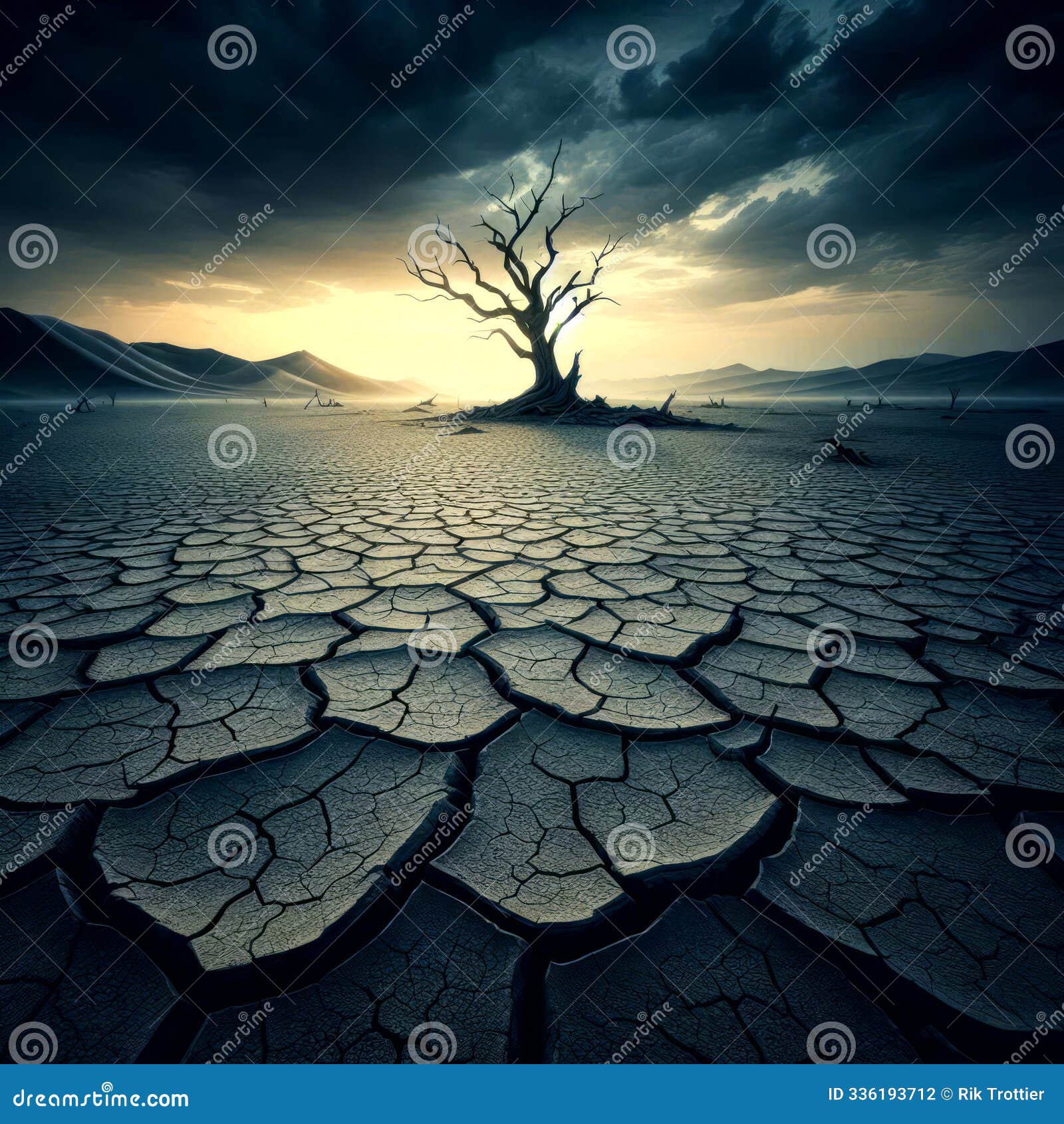 Dramatic Tree in a Desert View Stock Illustration - Illustration of ...