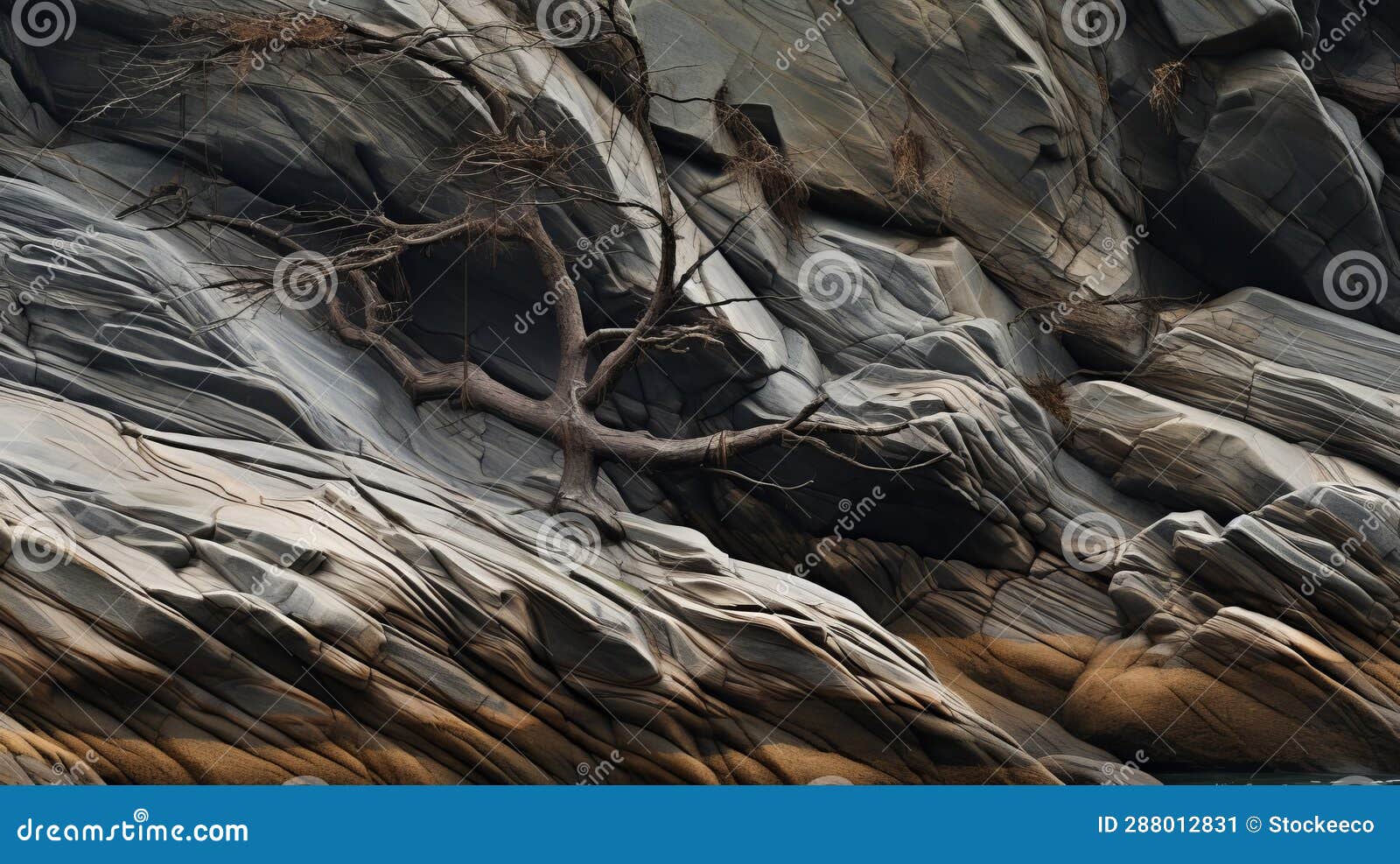 Dramatic Tree Growing on Rocky Cliff with Layered Textural Surfaces ...
