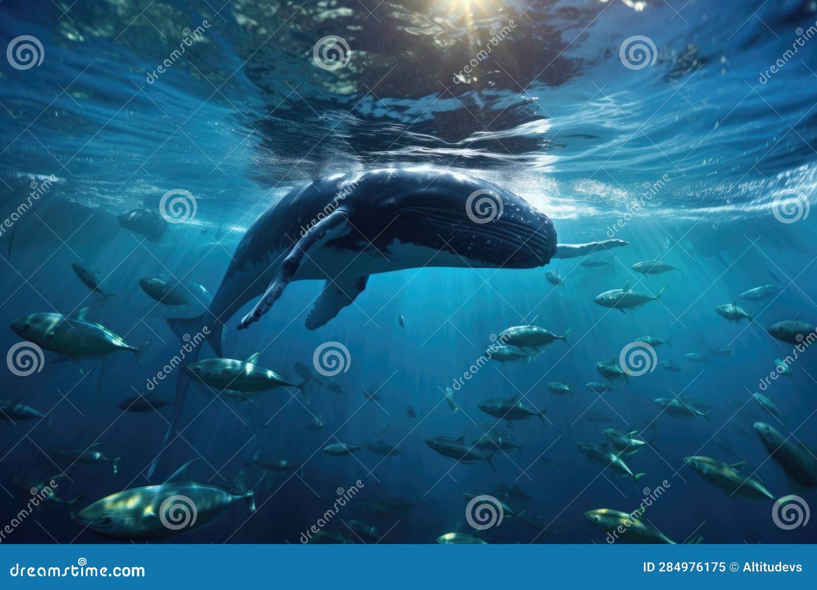 Dramatic Underwater View of Humpback Whales and Bubbles Stock ...