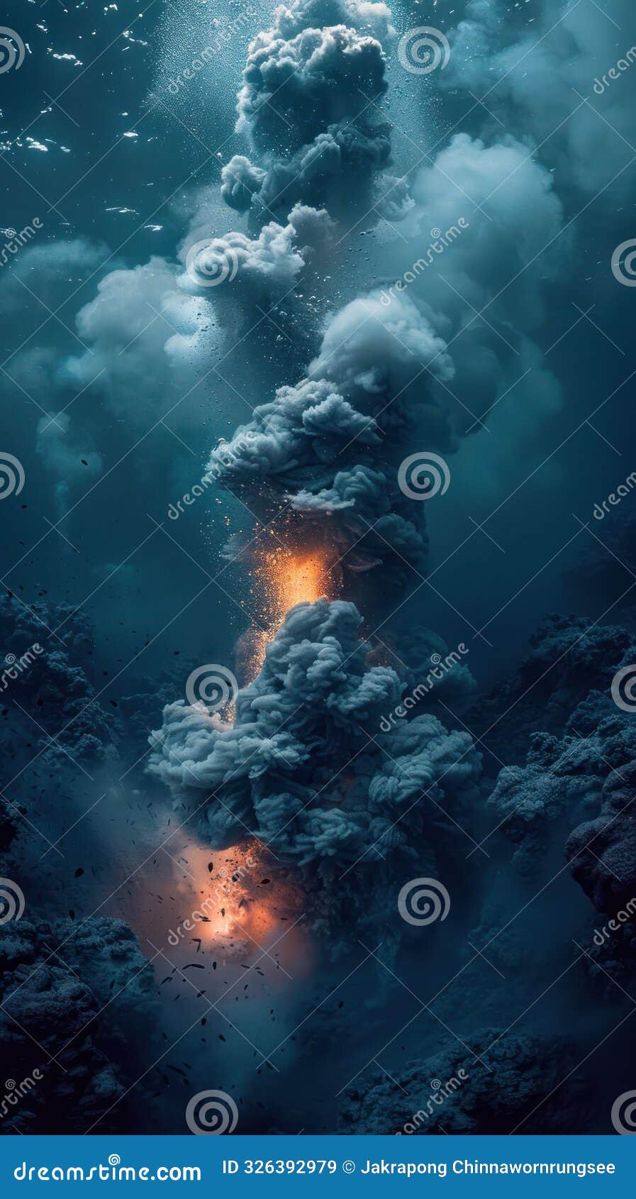 Dramatic Underwater Volcanic Eruption Scene, Showcasing Vibrant ...