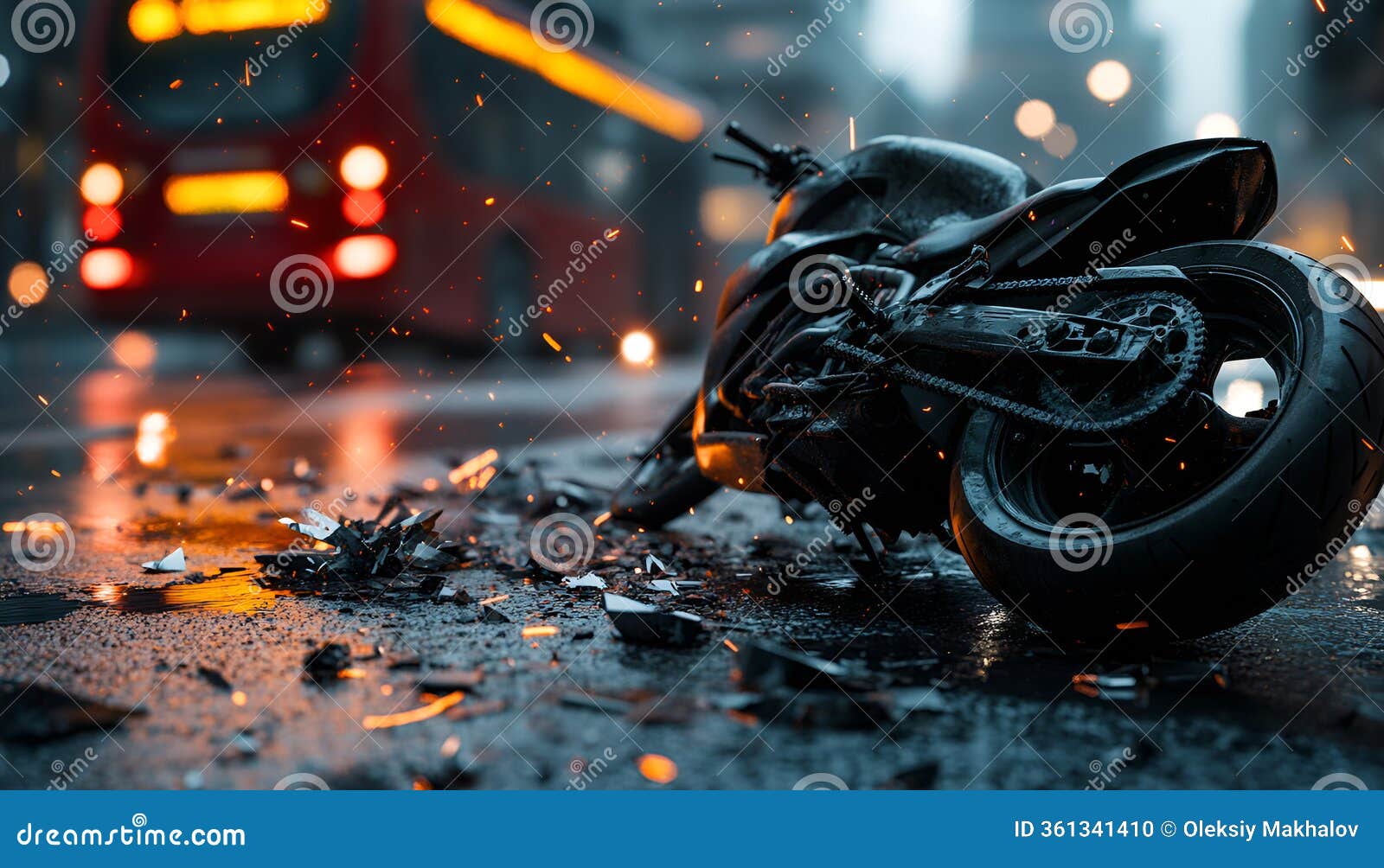 Dramatic Urban Motorcycle Accident Scene with Blurred Emergency ...