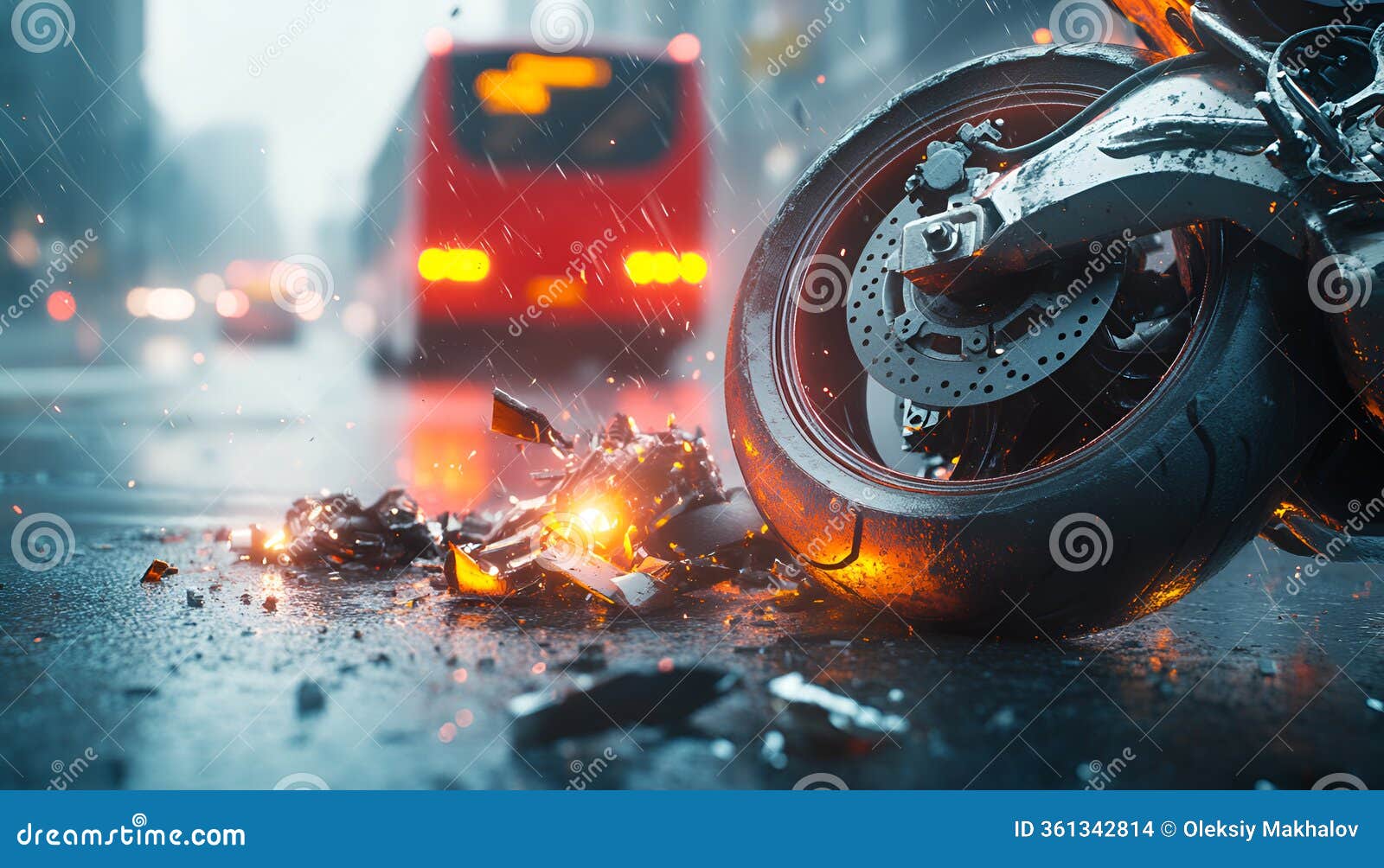 Dramatic Urban Motorcycle Accident Scene with Blurred Emergency ...