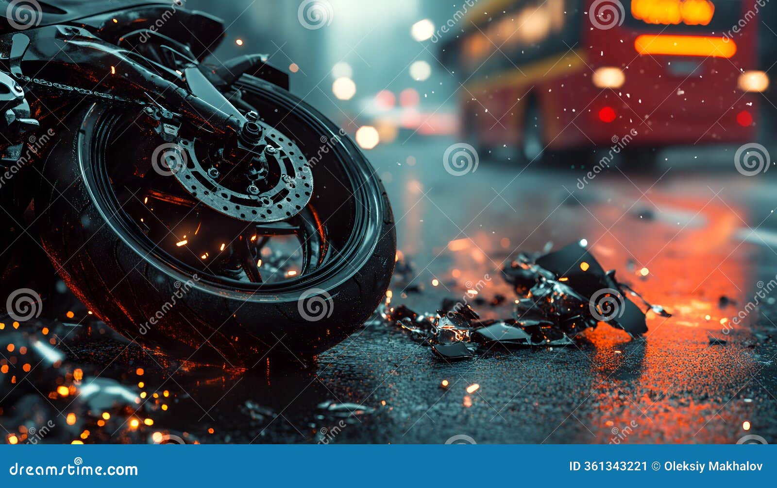 Dramatic Urban Motorcycle Accident Scene with Blurred Emergency ...