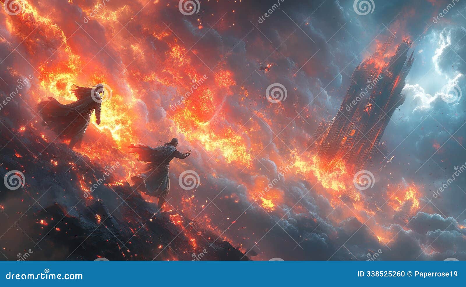 Dramatic Video Game Style Key Art with Heroic Characters Stock Photo ...