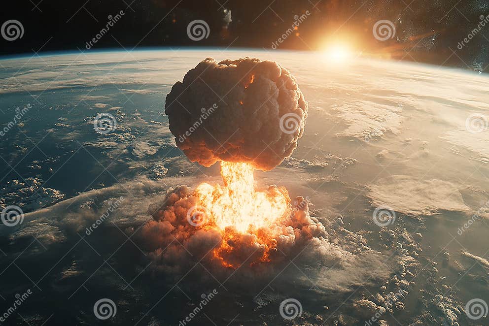 Atomic Explosion from Space with Earth in the Background Stock ...