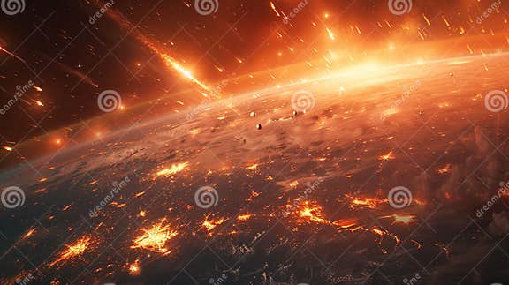 Dramatic View of Earth Engulfed in Fiery Explosions from Space. Stock ...