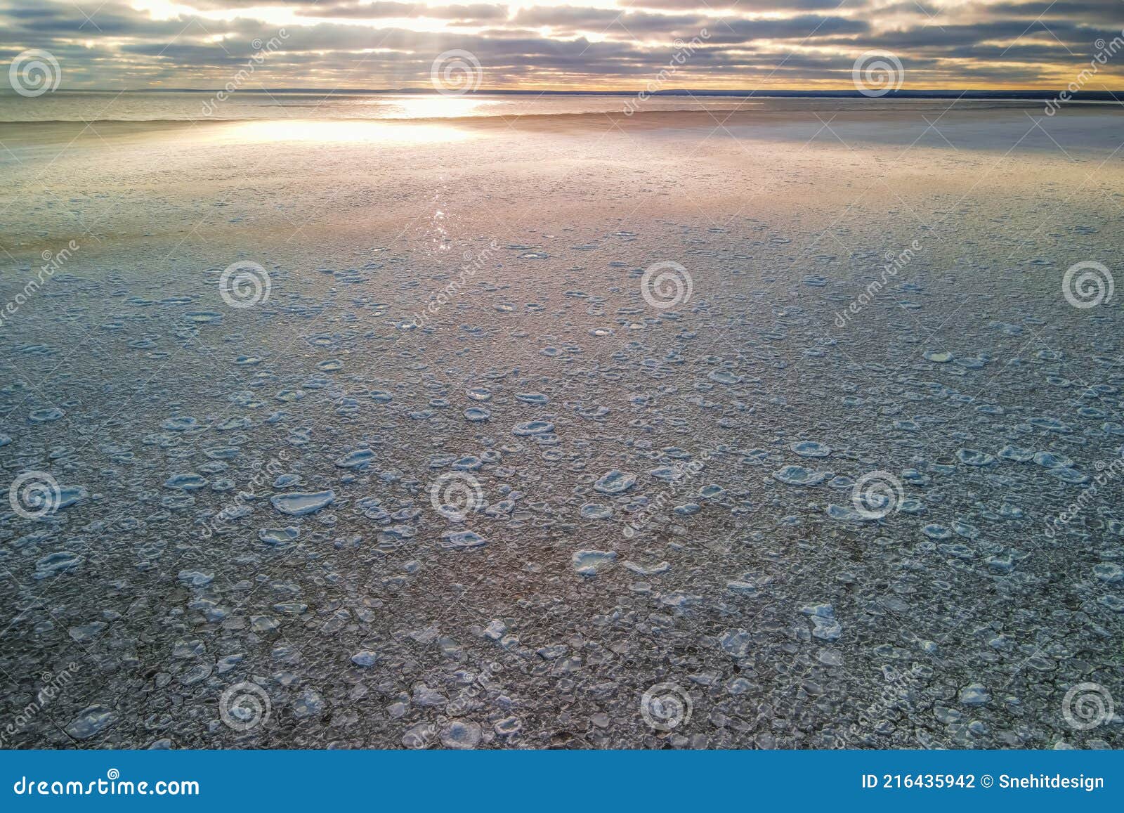 Dramatic View of Floating Ice on Lake Superior Under Sunset Stock Photo ...