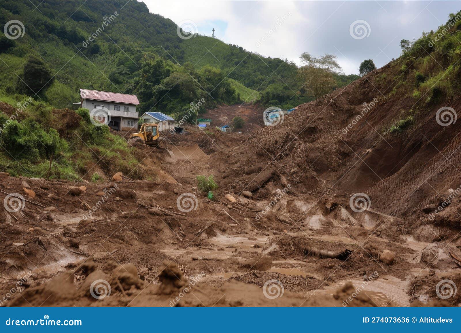 Dramatic View of Landslide with Debris and Mud Flowing Down the ...