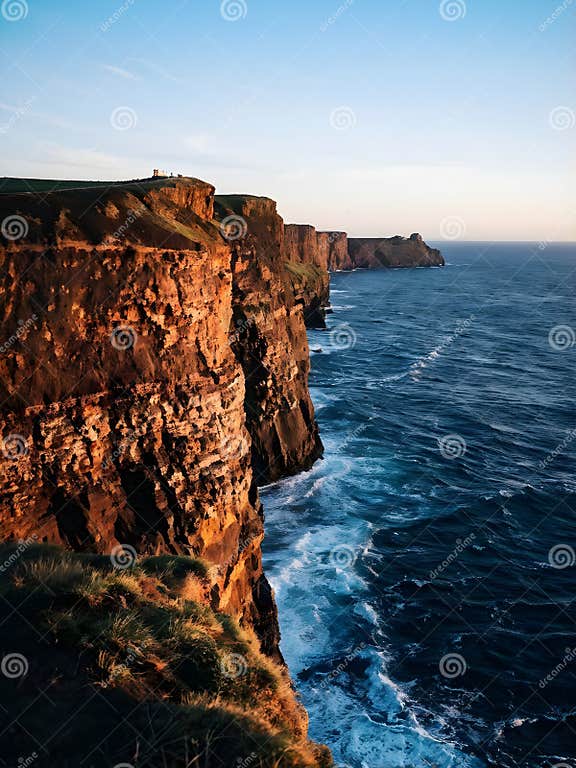 Dramatic View of Lush Undulating Cliffs with Breaking Ocean Waves Stock ...