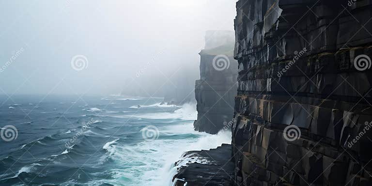 Dramatic View of Lush Undulating Cliffs with Breaking Ocean Waves Stock ...