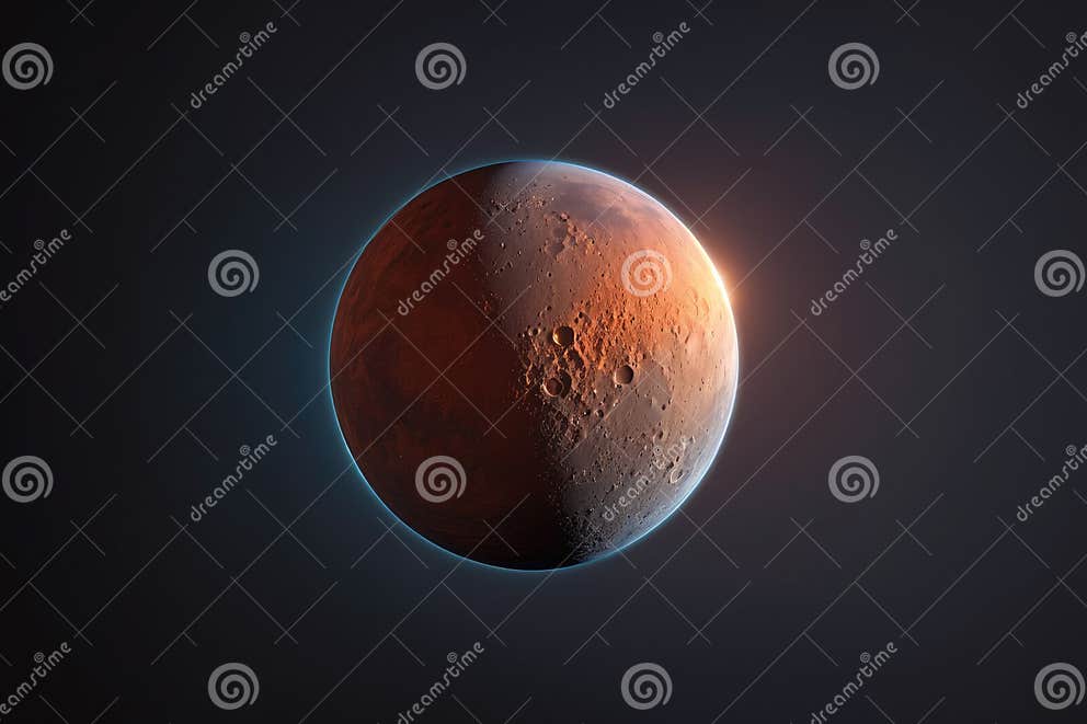 Dramatic View of Mars with Detailed Surface Texture and Soft Sunlight ...