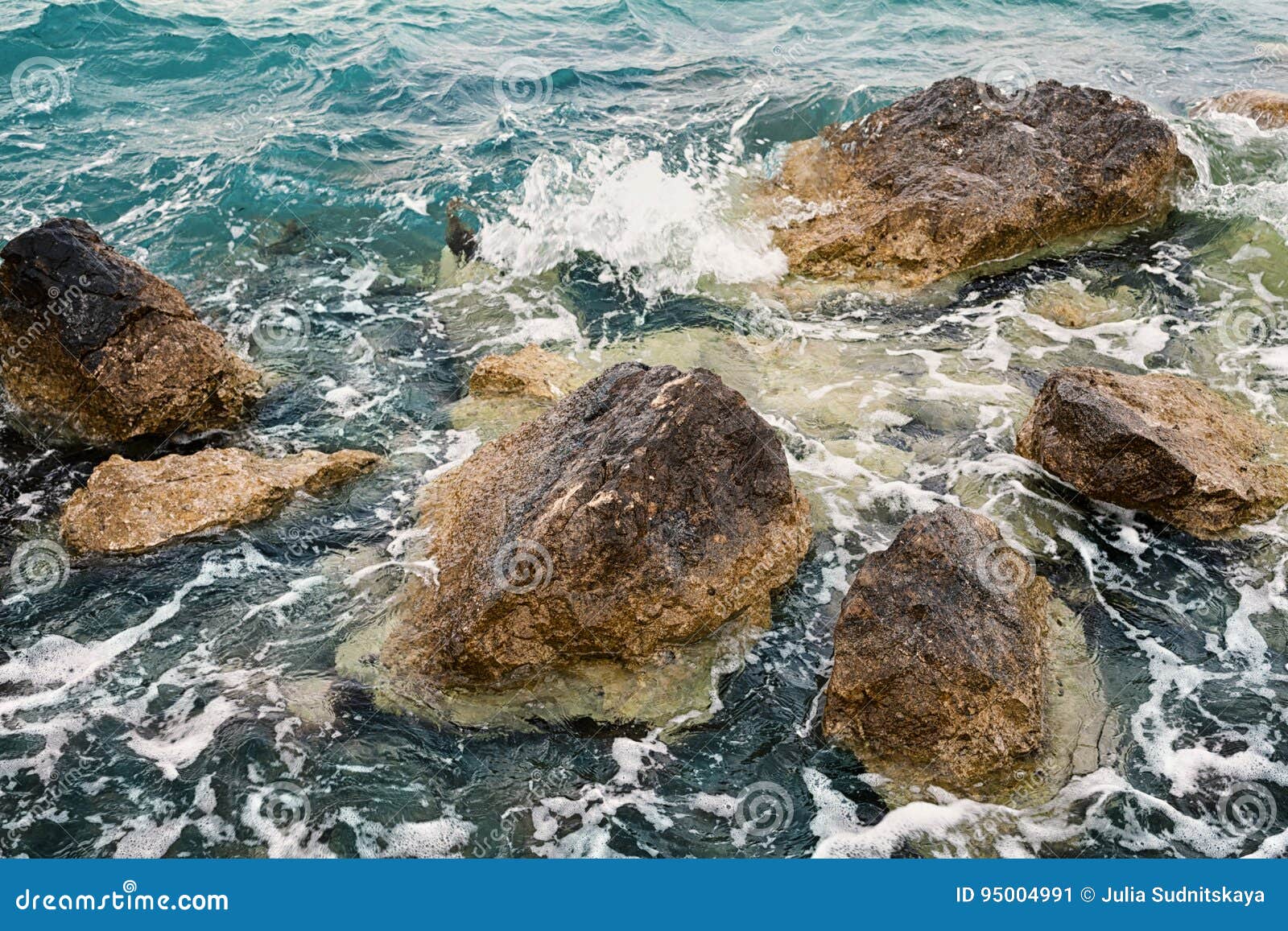 Dramatic View of Stones or Rocks Washed by the Turquoise Sea Water ...