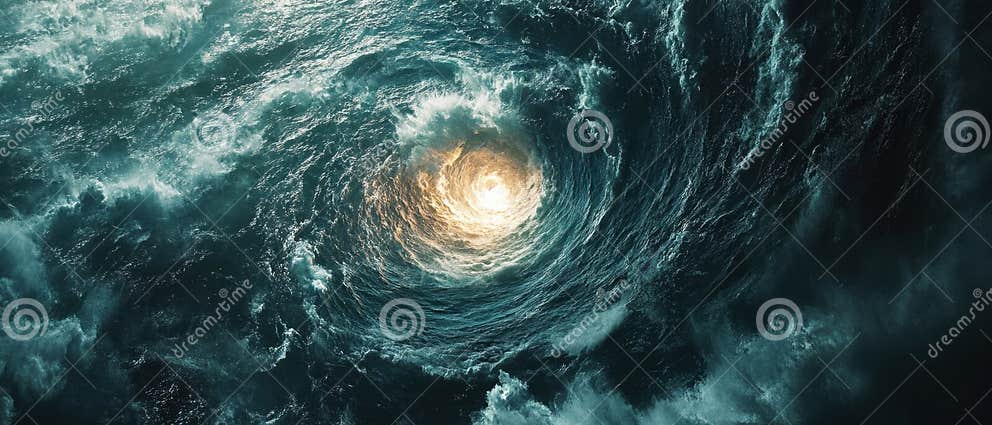 A Dramatic View of a Swirling Vortex in the Ocean Under a Bright Sky ...