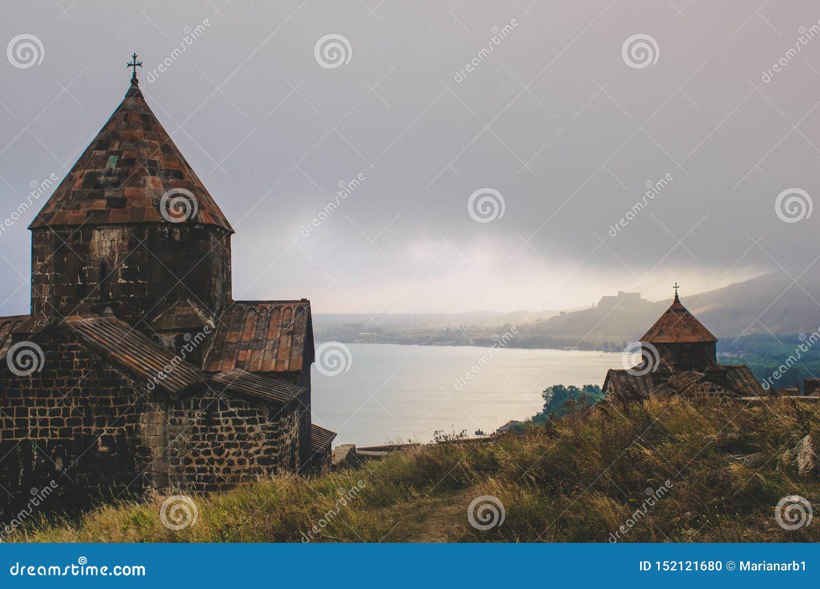 Sevanavanq Monastery and Sevan Lake in Sevan Armenia Stock Photo - Image of mountain, statue ...