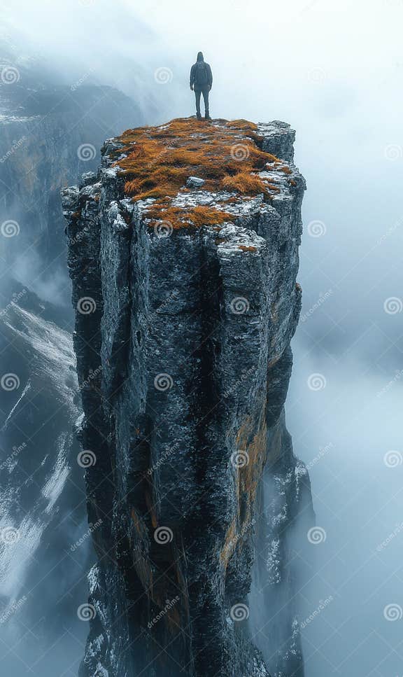 Dramatic Viewpoint from the Edge of a Towering Cliff in a Misty ...