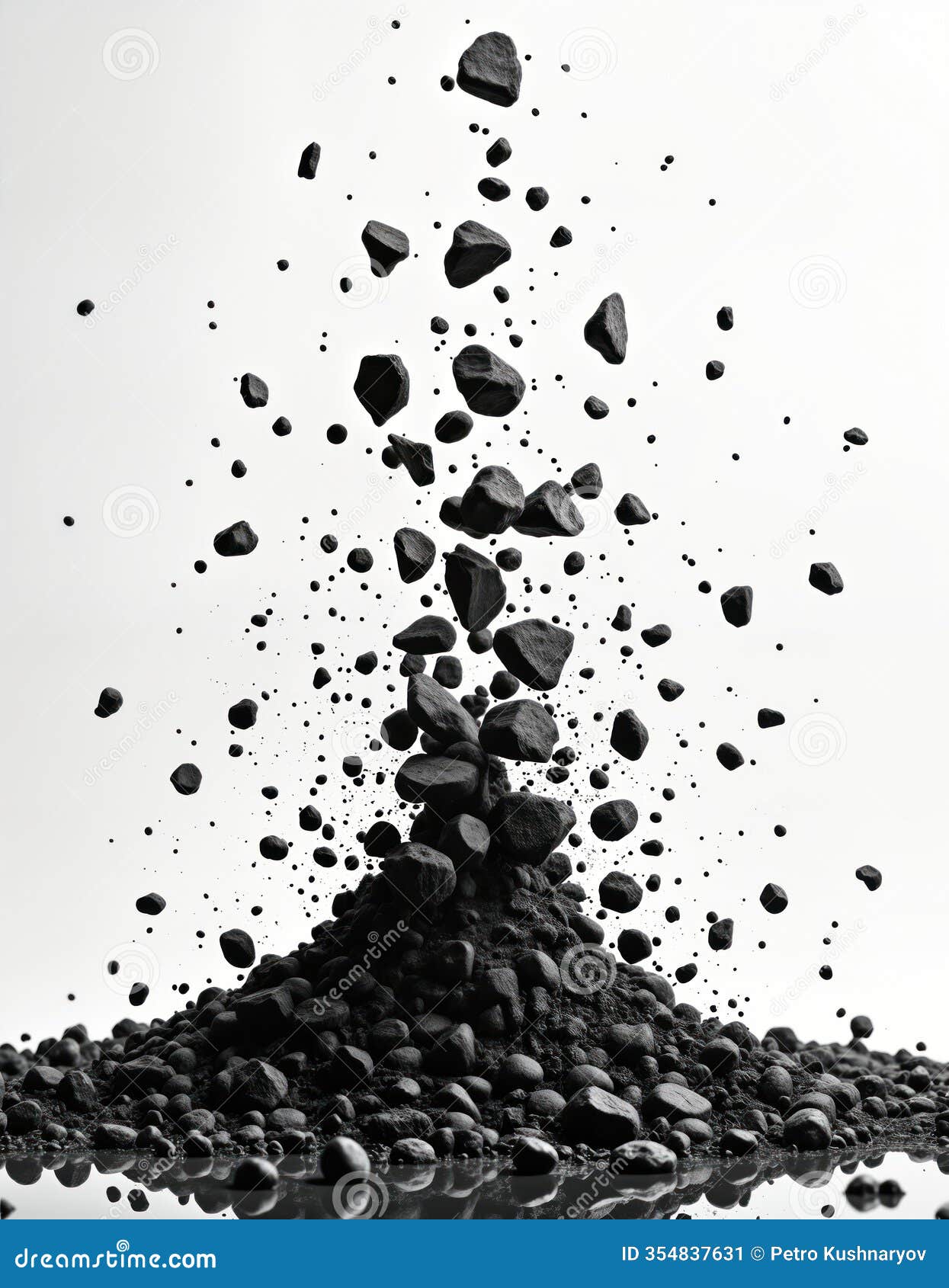Dramatic Visual of Dark Rocks Exploding into Fragments Against Plain ...