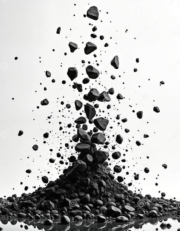 Dramatic Visual of Dark Rocks Exploding into Fragments Against Plain ...