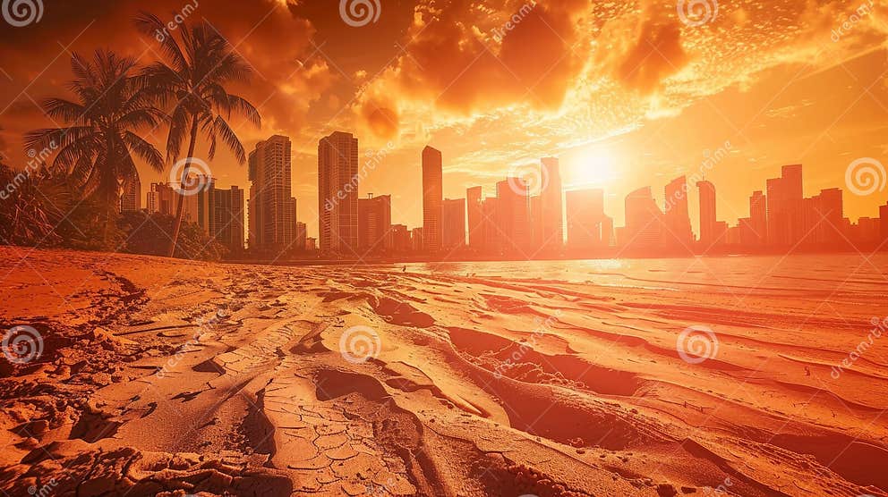 Dramatic Visual of Global Warming Impact with Intense Heat Concept in ...