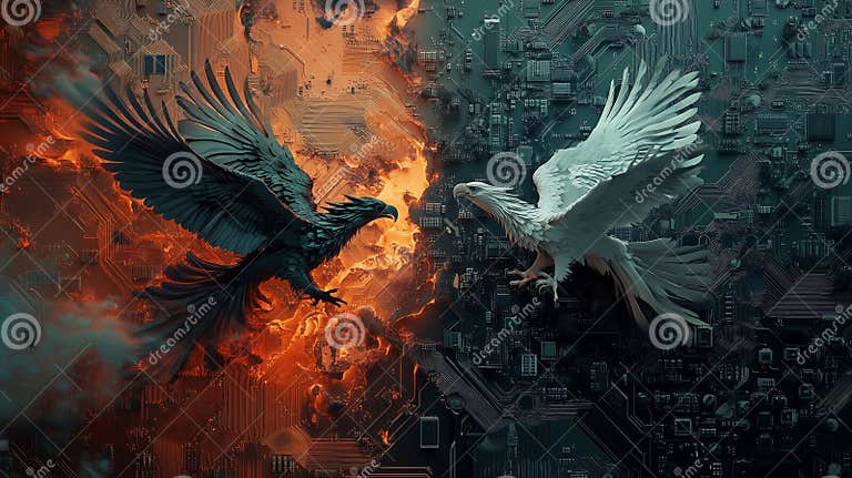 A Dramatic Visual of White and Black Eagles Clashing Over a Circuit ...