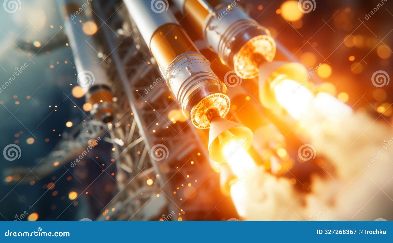 Dramatic Visualization of Rocket Ignition Sequence at Launch Stock ...