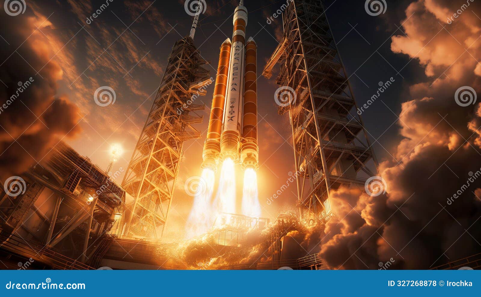 Dramatic Visualization of Rocket Ignition Sequence at Launch Stock ...