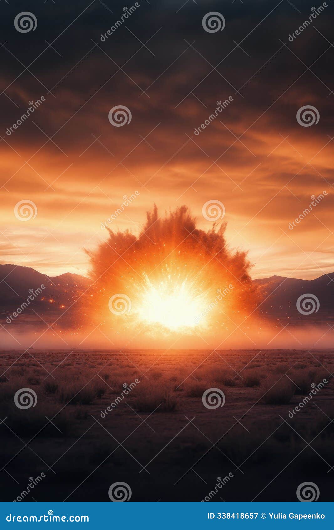 Dramatic Volcanic Eruption Creating a Massive Ash Cloud Over a Barren ...