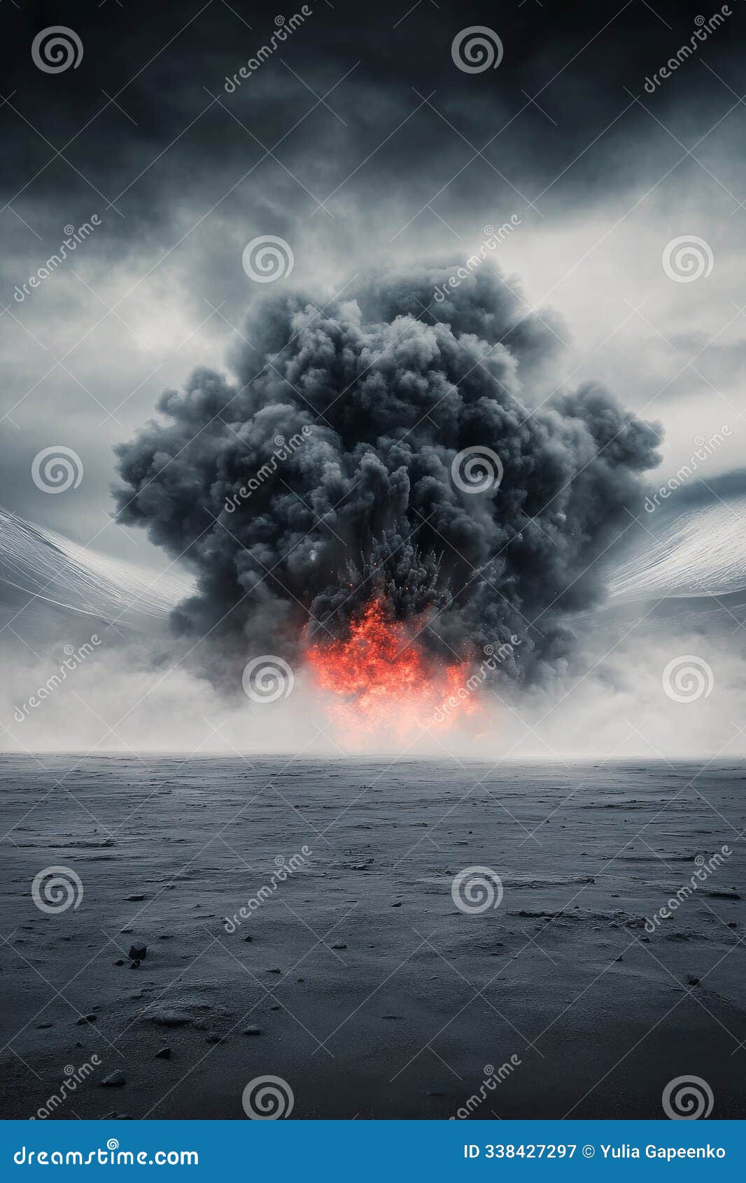 Dramatic Volcanic Eruption Creating a Massive Ash Cloud Over a Barren ...