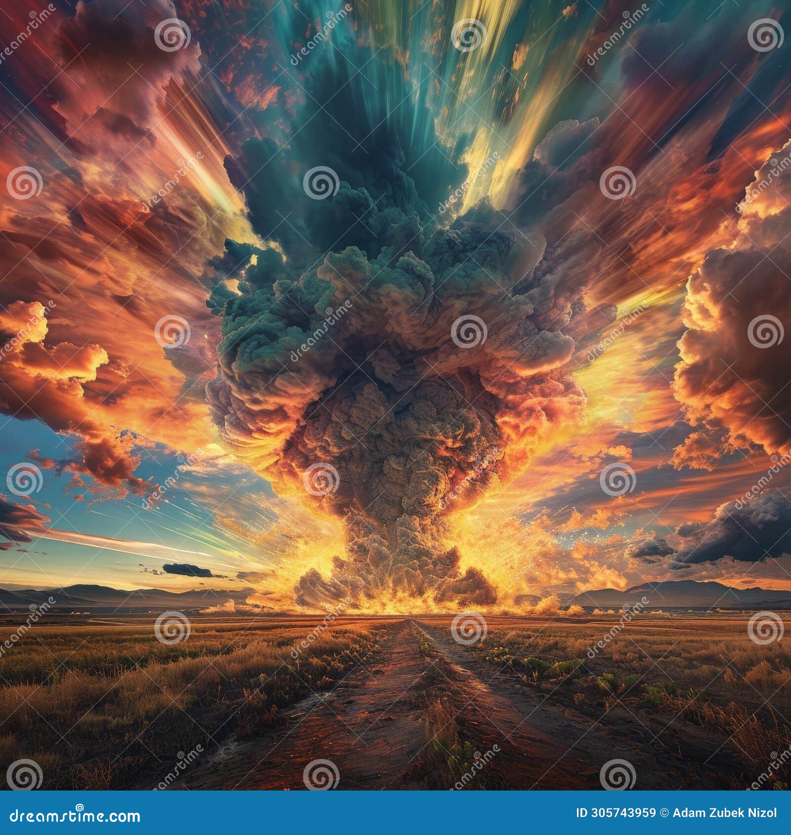 Dramatic Volcanic Eruption With Lightning Bolts Royalty-Free Stock ...