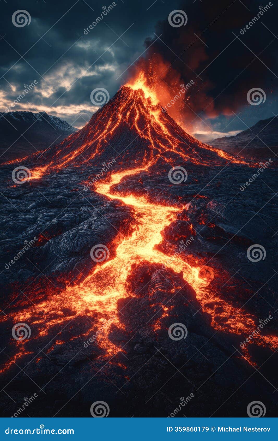 Dramatic Volcanic Eruption with Glowing Lava and Dark Smoke Stock Image ...