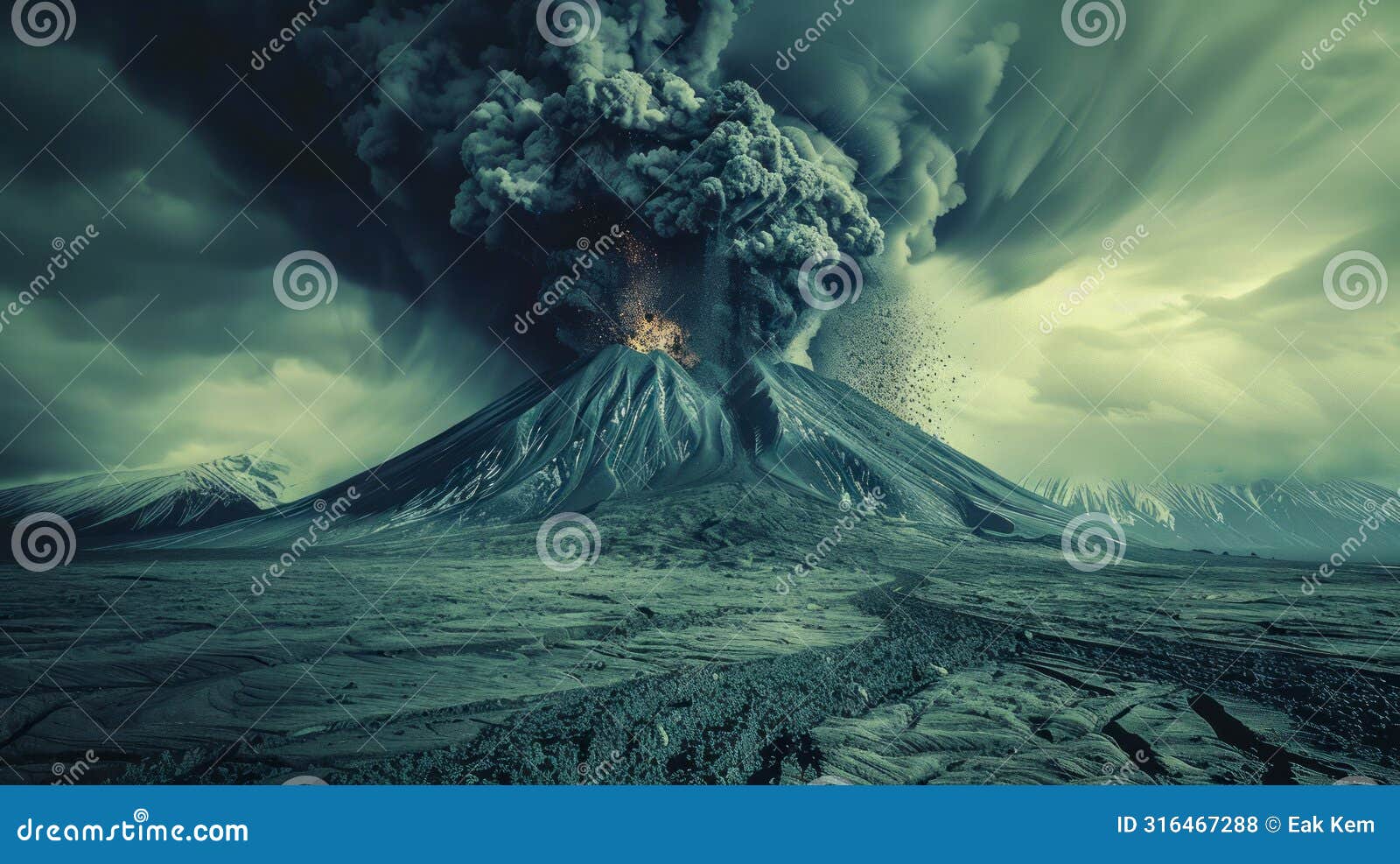 Dramatic Volcanic Eruption With Massive Ash Plume And Lava Flow In A ...