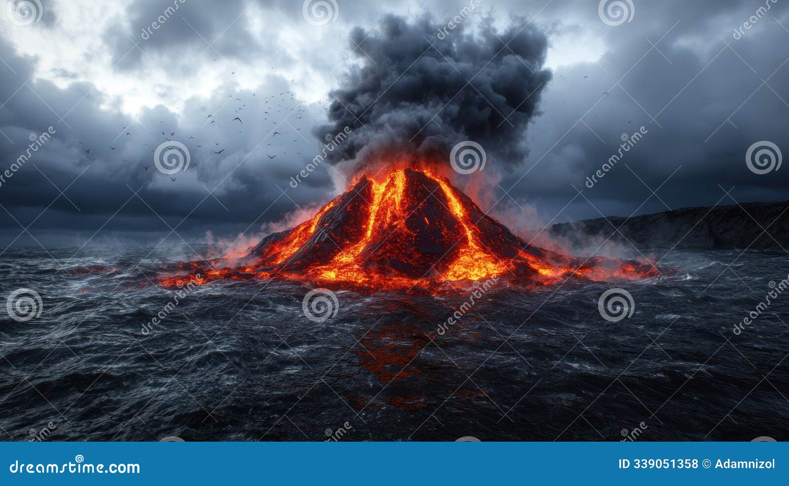 A Dramatic Volcanic Crater Surrounded By Lush Green Vegetation And ...