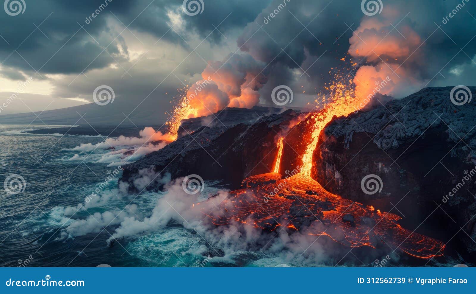 Dramatic Volcanic Eruption at Ocean S Edge Stock Image - Image of force ...