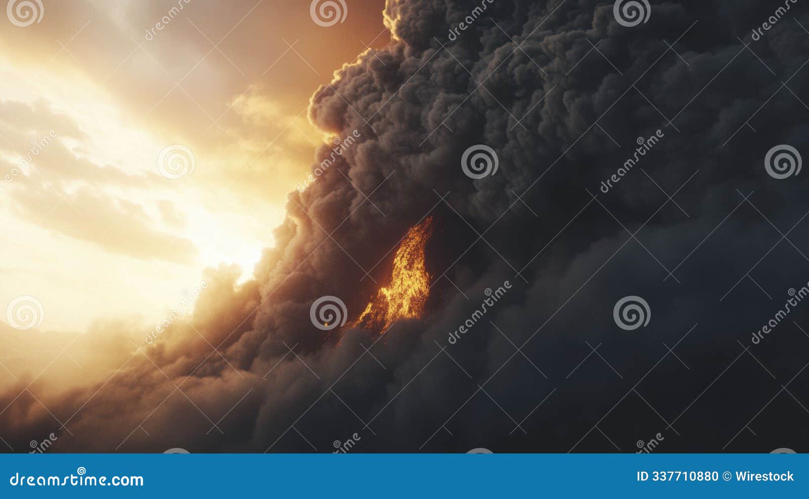 Dramatic Volcanic Eruption with Smoke and Lava at Sunset. Stock ...