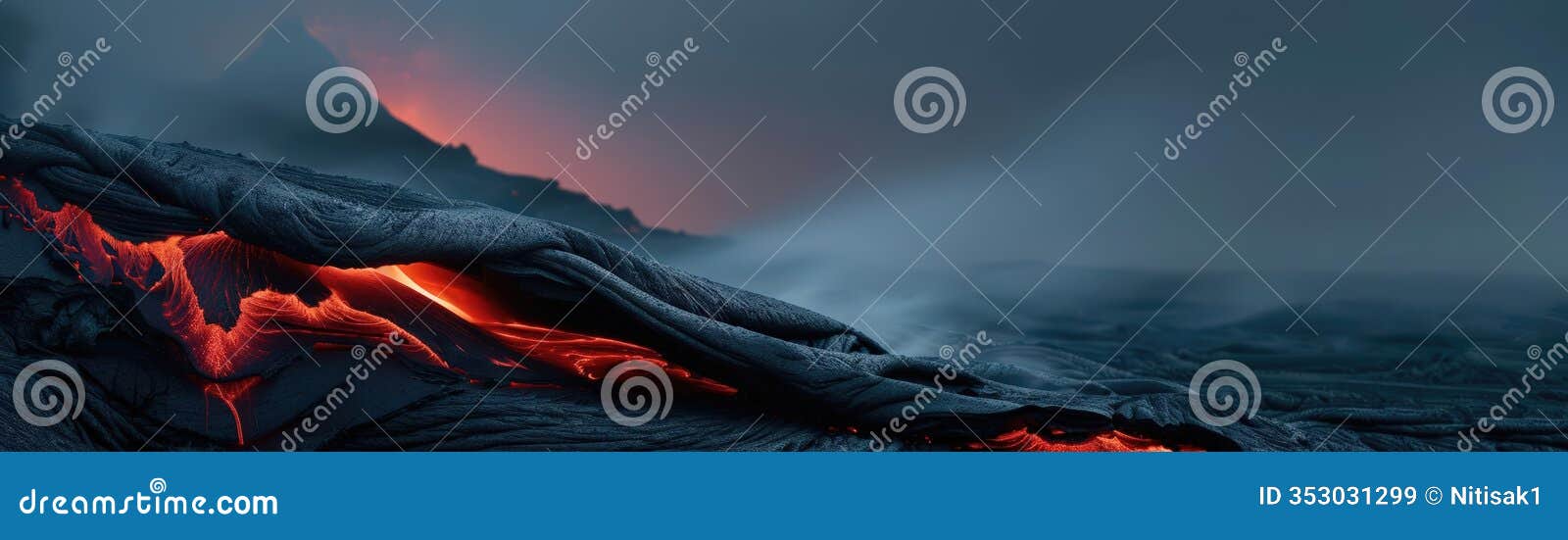 Dramatic Volcanic Eruption Under Stormy Skies In A Vast Desert ...