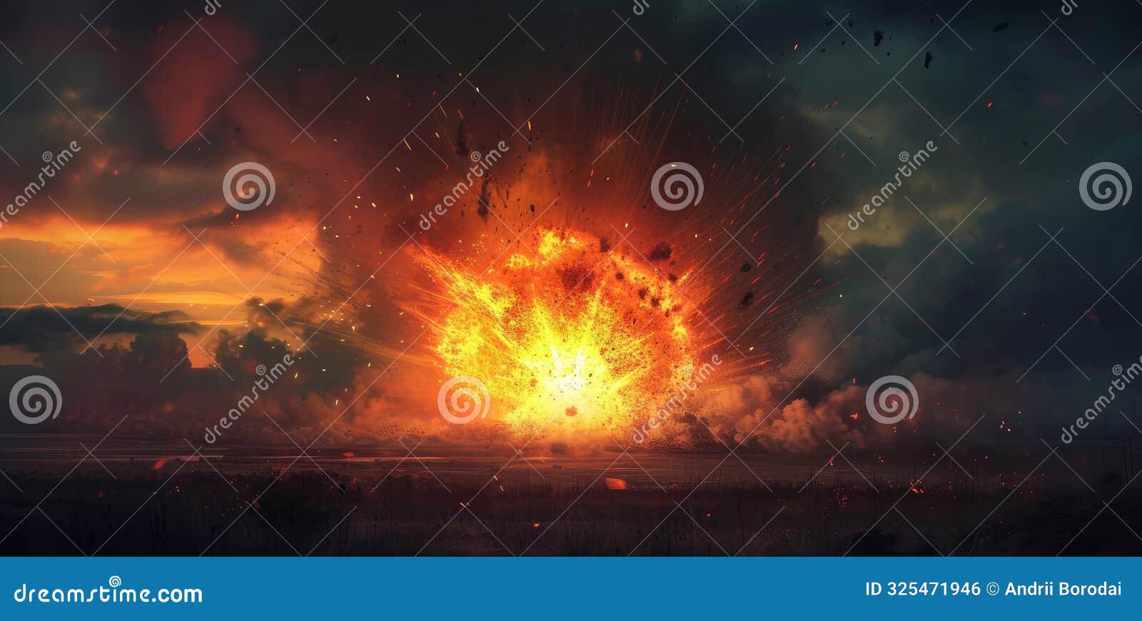 Dramatic War Explosions on Skyline. Stock Illustration - Illustration ...