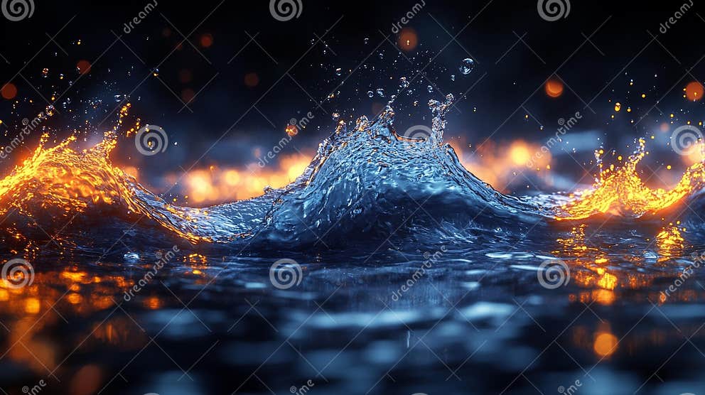 Dramatic Water Splash with Fiery Glow Generative AI Stock Illustration ...