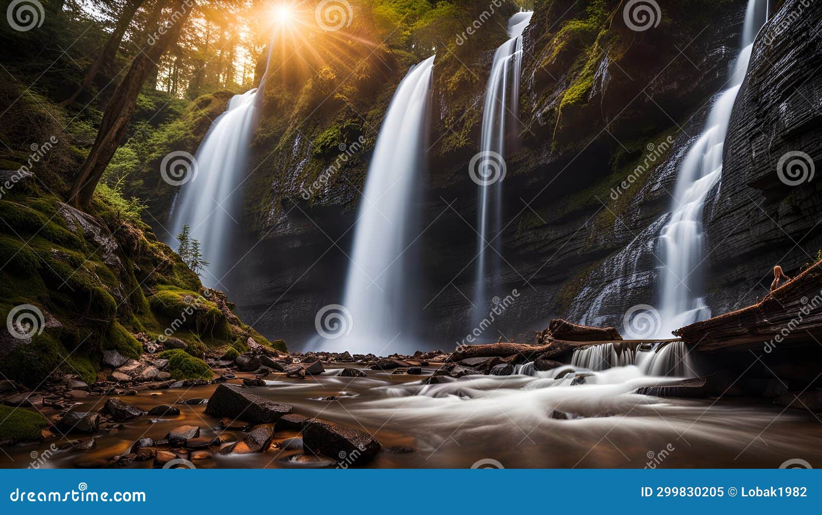 A Dramatic Waterfall Cascading Down a Cliff Stock Illustration ...