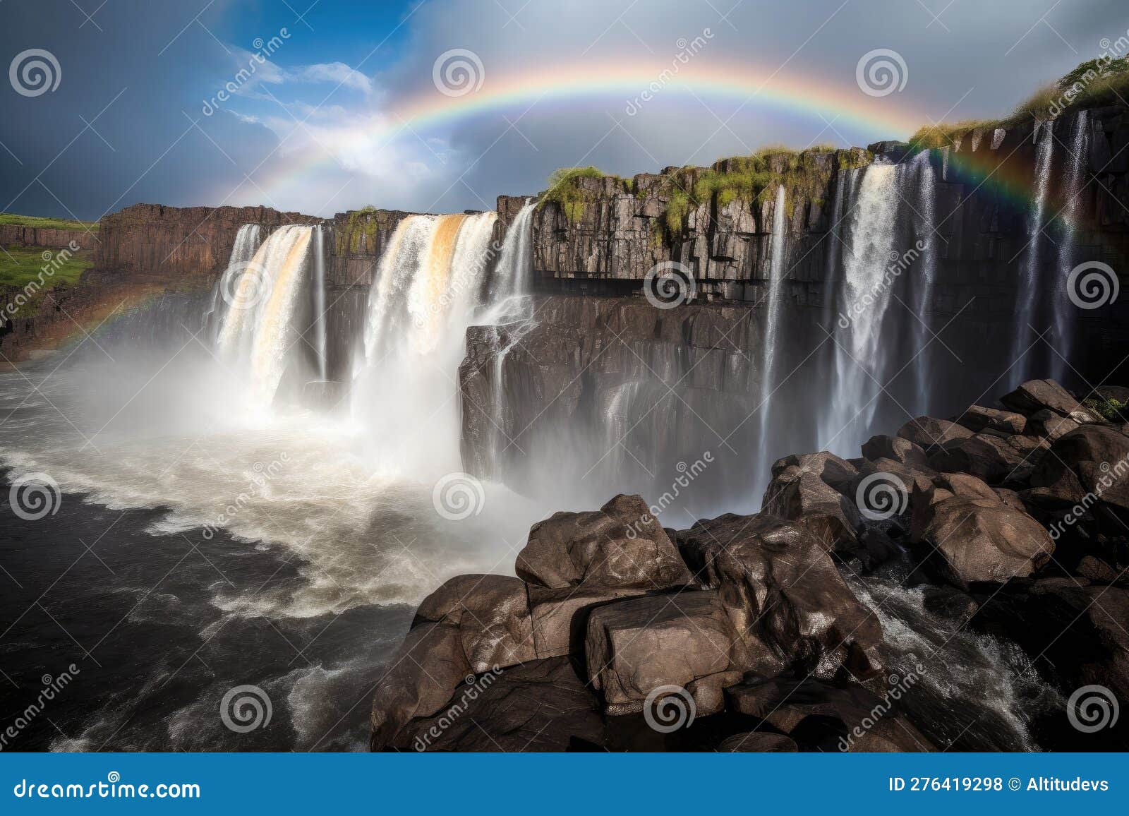 Dramatic Waterfall with Rainbow, Symbol of Peace and Hope Stock ...