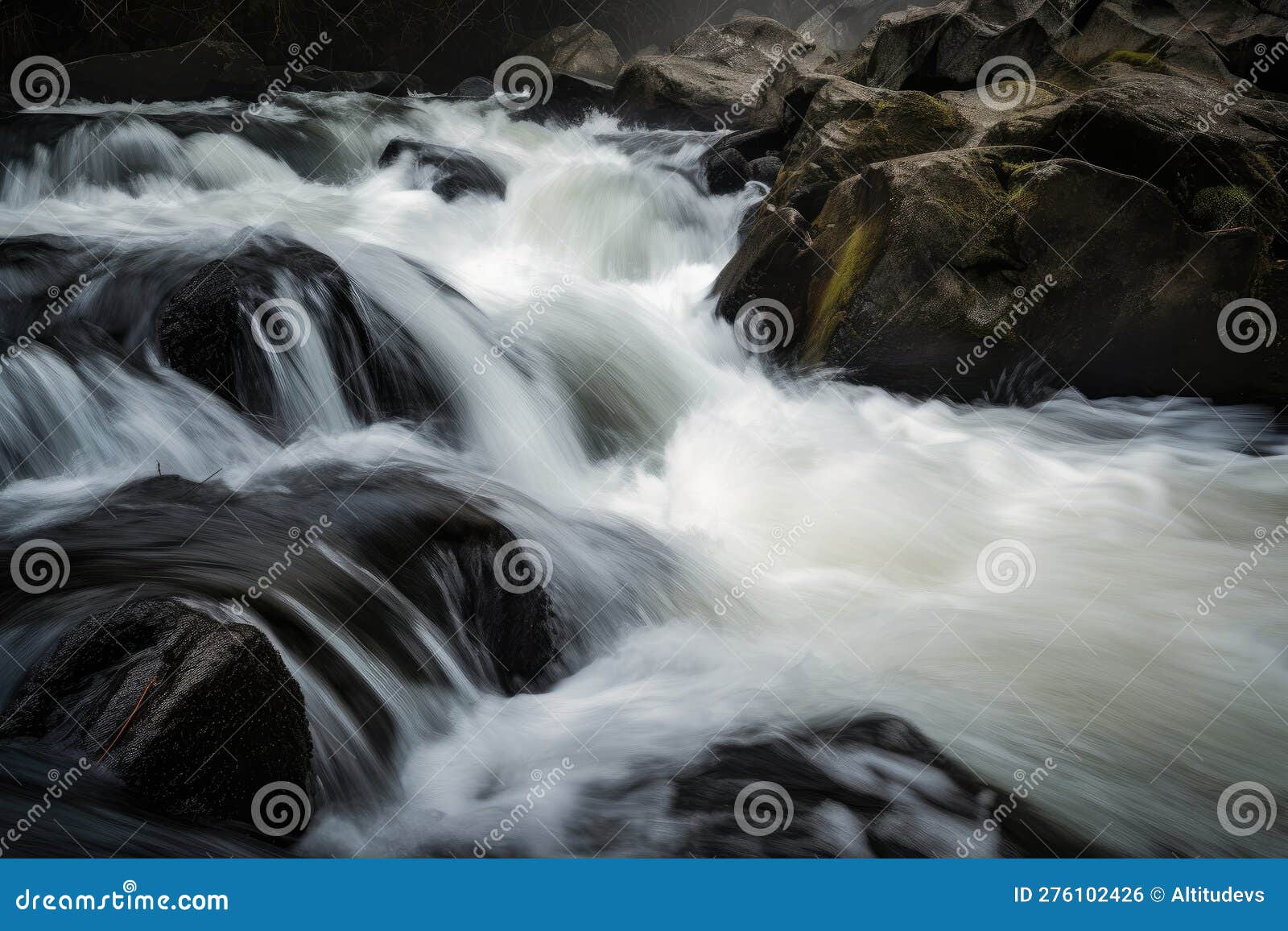 Dramatic Waterfall Scene, with Close-up of the Water Rushing Over the ...
