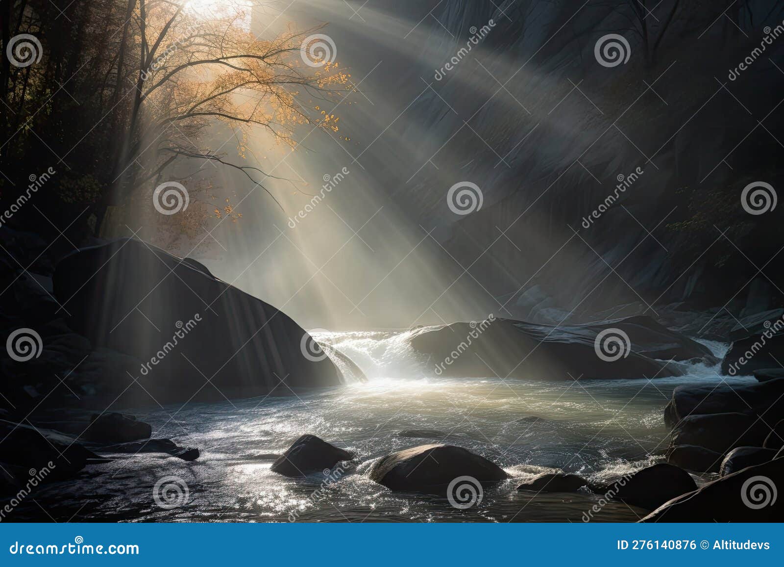 Dramatic Waterfall Scene with Sunlight Shining through the Water ...