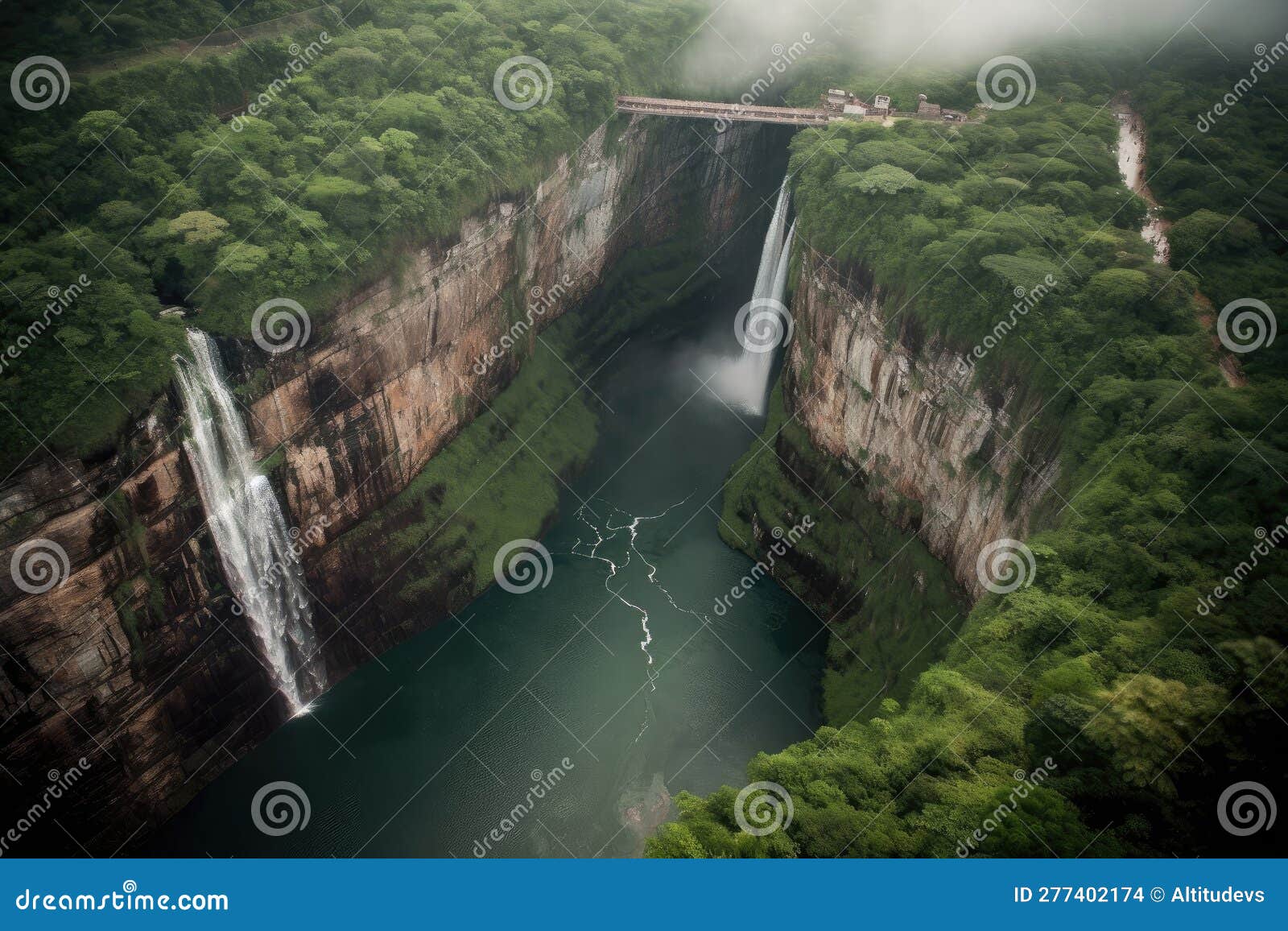 Dramatic Waterfall Scenes Shot from Above, with the Water Cascading ...