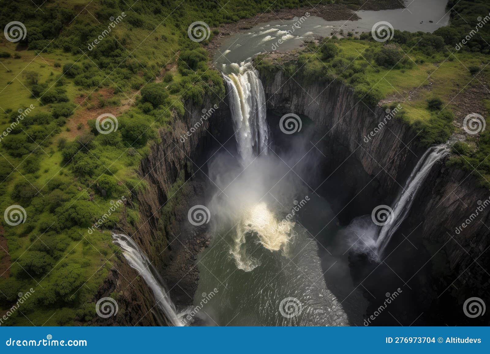 Dramatic Waterfall Scenes Shot from Above, with the Water Cascading ...