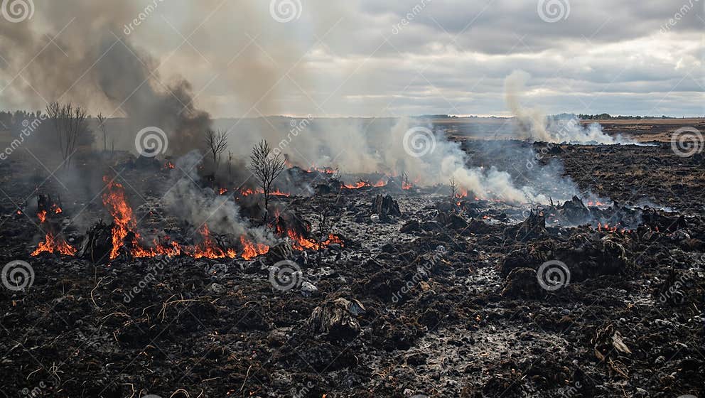 Dramatic Wildfire Consuming Peat Bogs in Northern Europe Stock ...