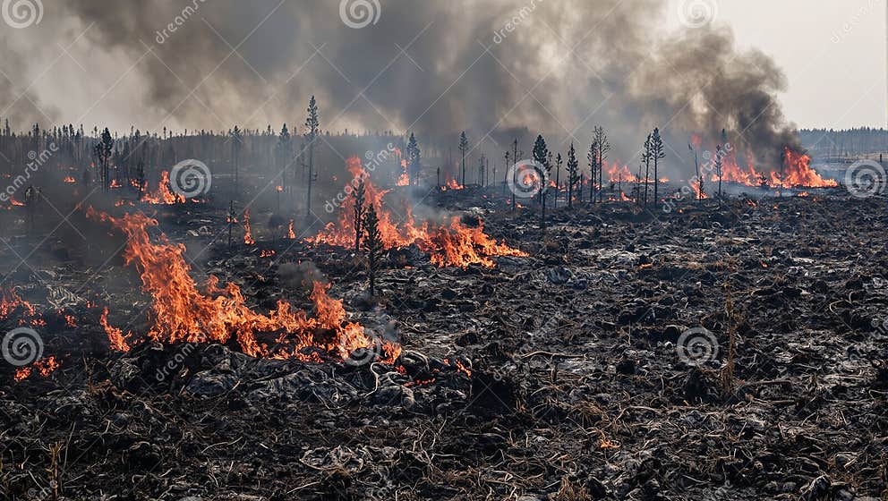 Dramatic Wildfire Consuming Peat Bogs in Northern Europe Stock ...