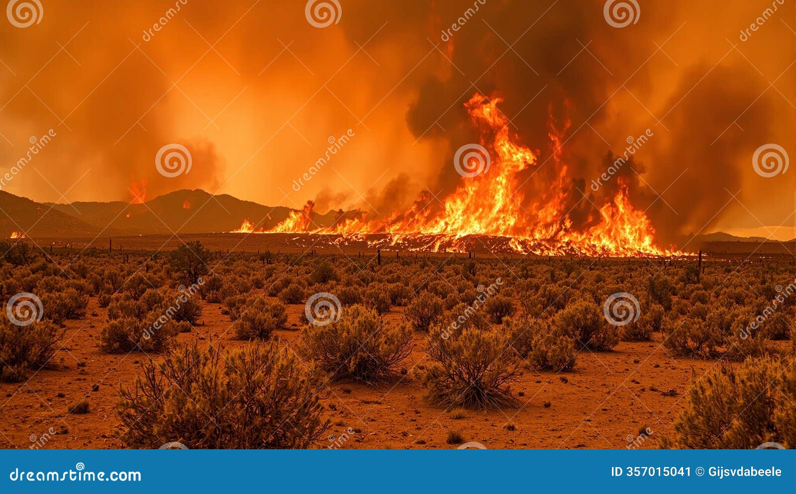 Dramatic Wildfire in Nevada Desert with Sagebrush and Orange Sky Stock ...