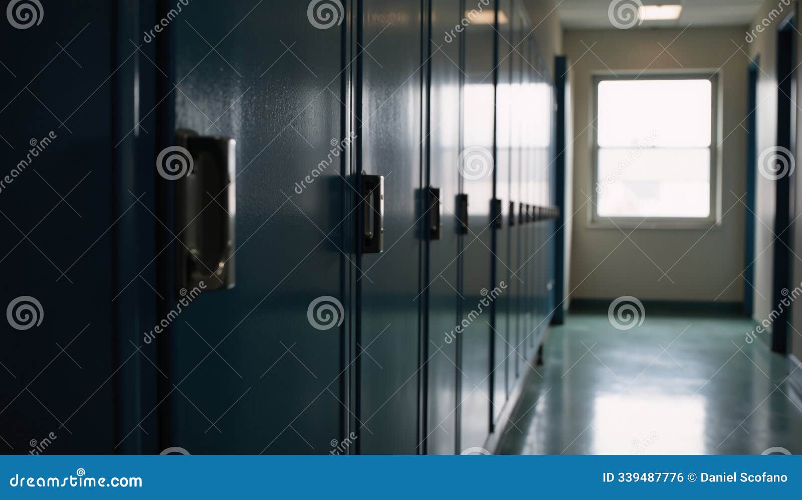 Dramaticlit Row of Lockers in an Empty Hall Symbolizing Both Education ...