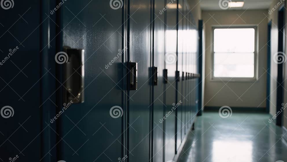 Dramaticlit Row of Lockers in an Empty Hall Symbolizing Both Education ...